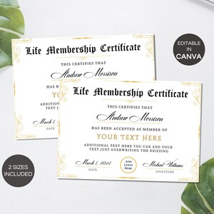 Editable Certificate of Life Membership, Printable Life Membership ...