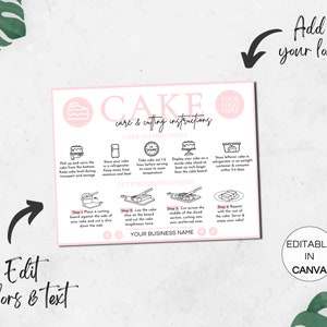 Cake Care Card Canva Template, Editable Cake Cutting Guide Cards ...