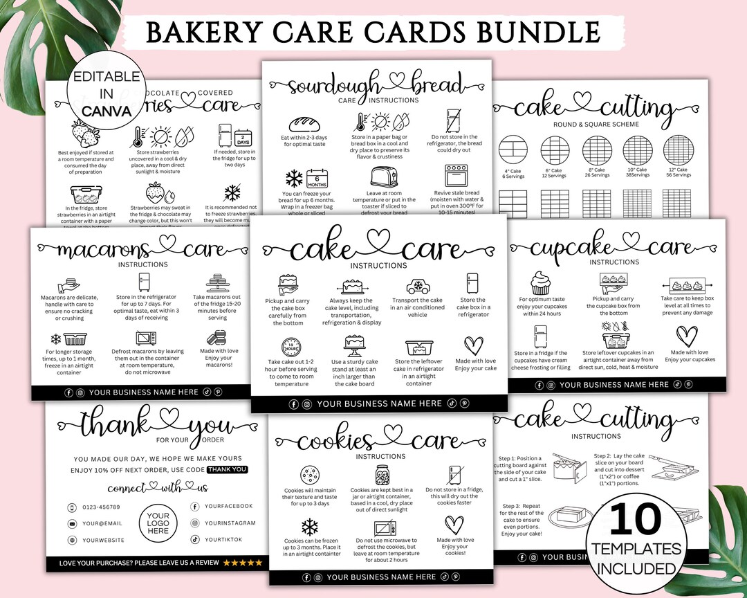 Bakery Business Care Cards Bundle, Editable Bakery Small Business Care ...
