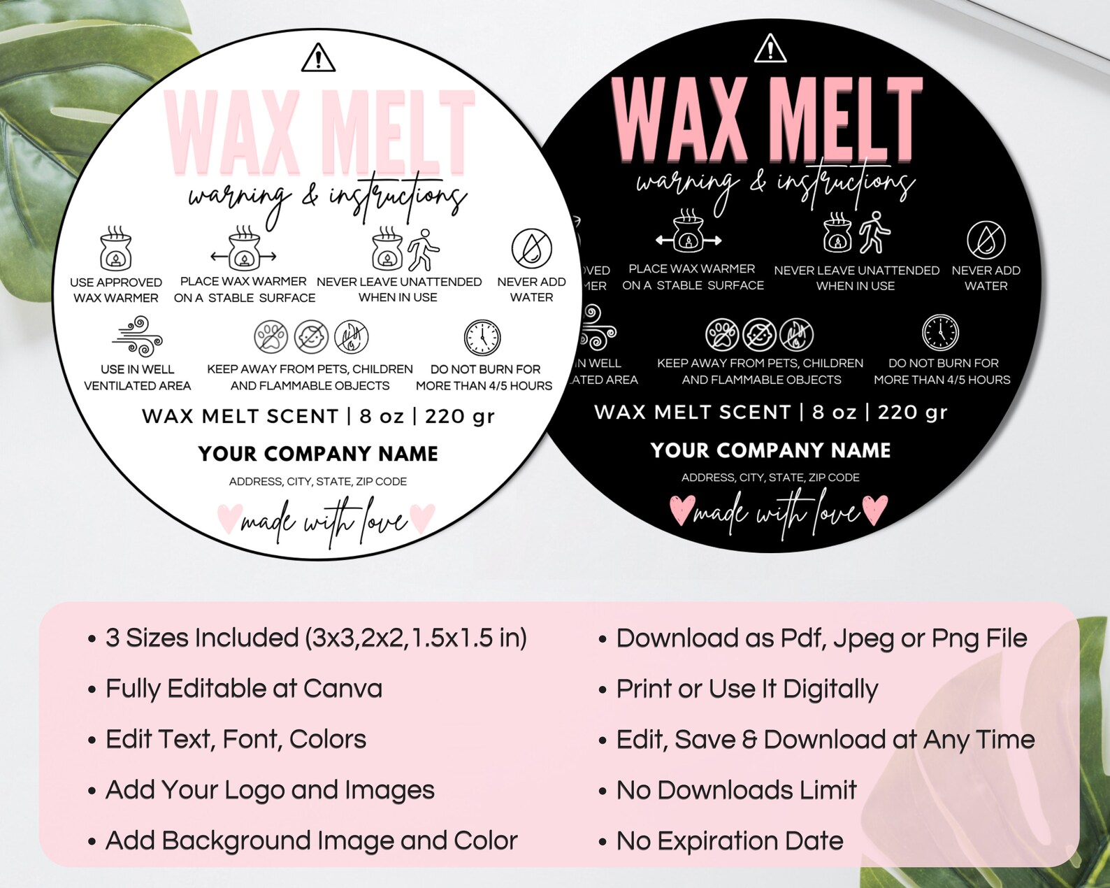 Wax Melt Warning Label Canva Template Editable Wax Melt Label | Etsy