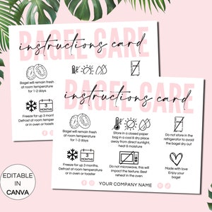 Bagel Care Card Template, Editable Bagel Care Instructions, Printable ...