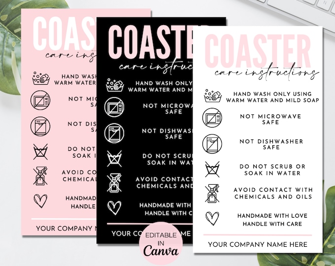 Car Coaster Care Card Template, Editable Car Tumbler Holder Care ...