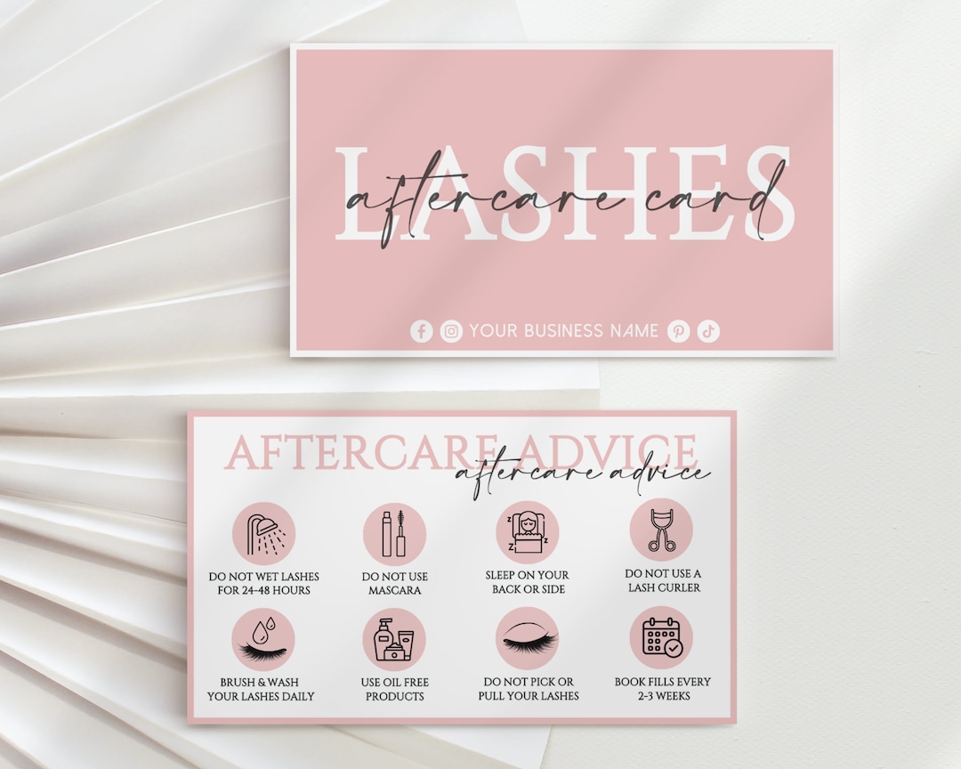Lash Aftercare Card Template, Editable Lash Business Cards, Printable ...