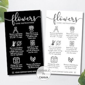 Flowers Care Card Template, Editable Bouquet Care Instructions ...