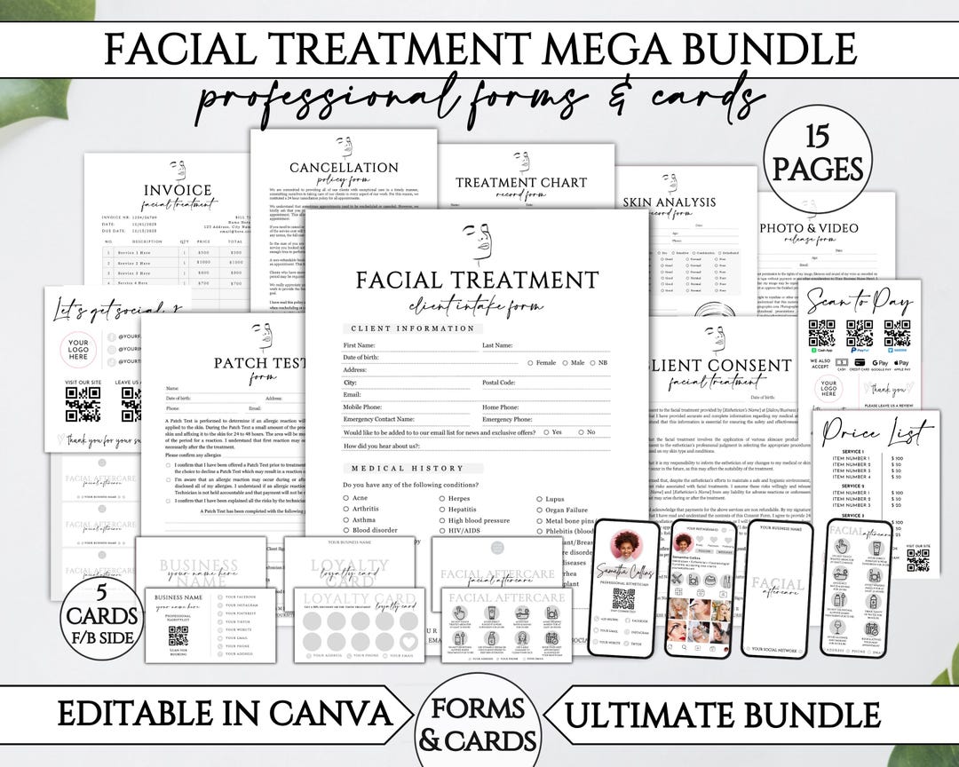 Facial Treatment Forms, Editable Facial Consultation Form, Printable ...