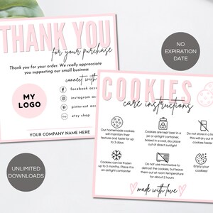 Cookie Care Card Template, Cookie Package Care Instructions, Cookie ...
