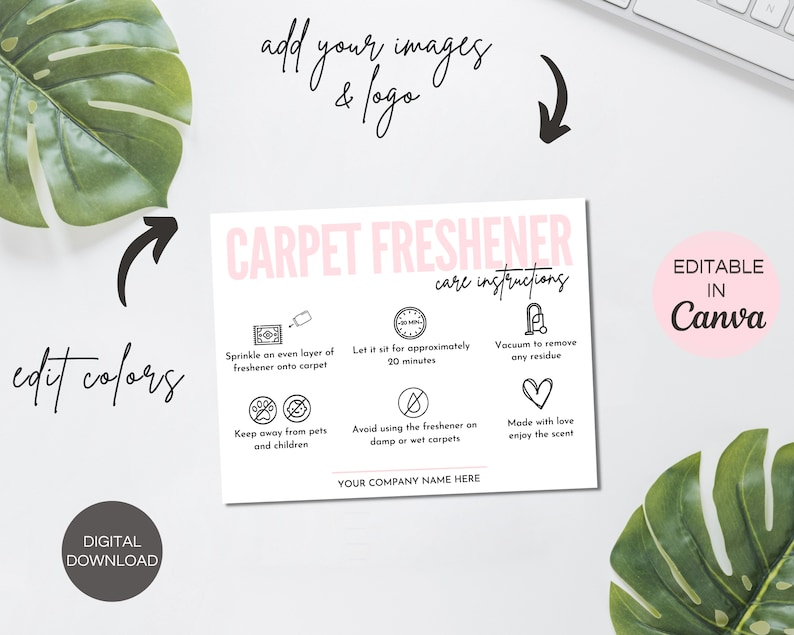 Carpet Freshener Care Card, Printable Rug Scented Powder Instructions ...