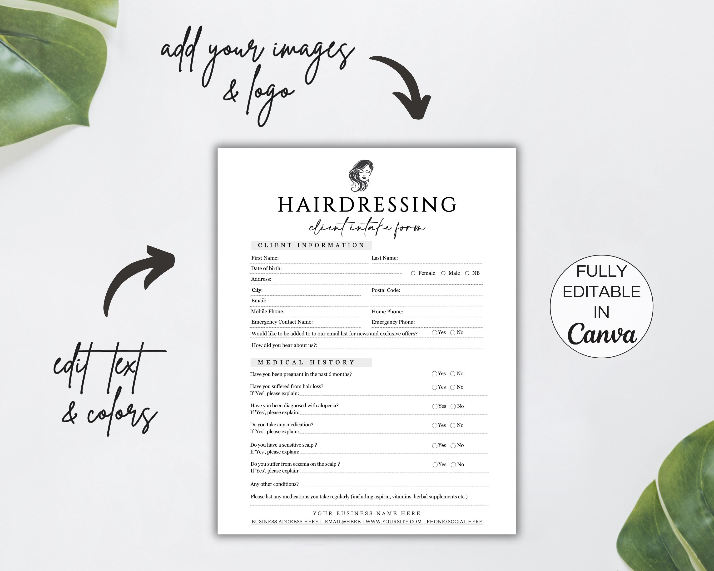 Hairdressing Forms Bundle, Editable Hair Consent Form, Hair Instagram ...