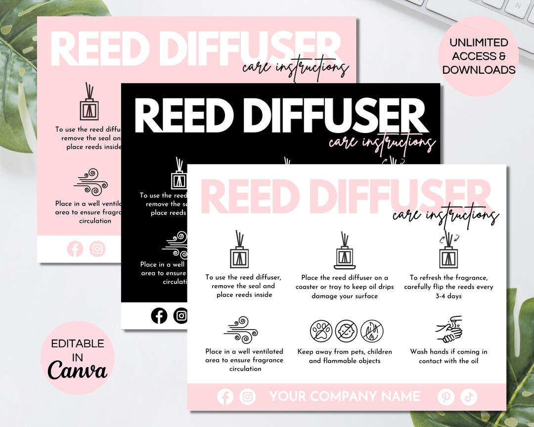 Editable Reed Diffuser Care Instructions, Reed Diffuser Care Card ...