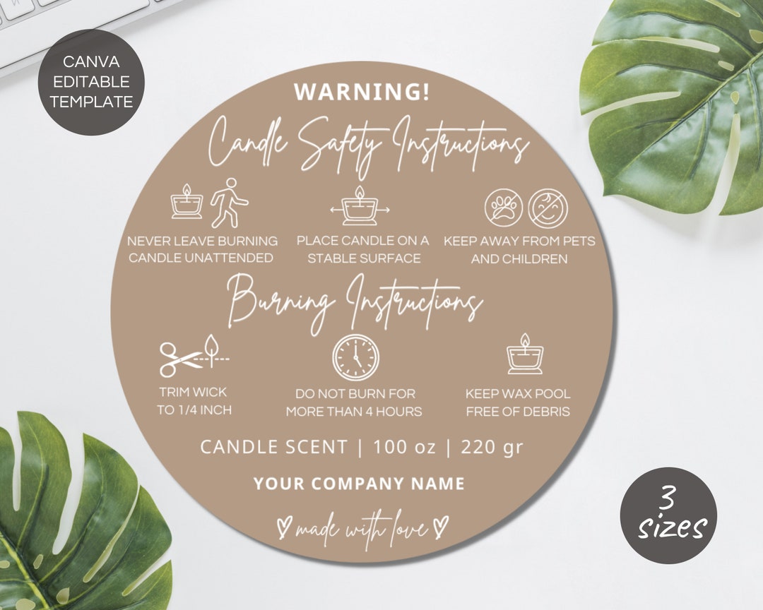 Candle Warning Label Template, Editable Candle Warning Sticker ...