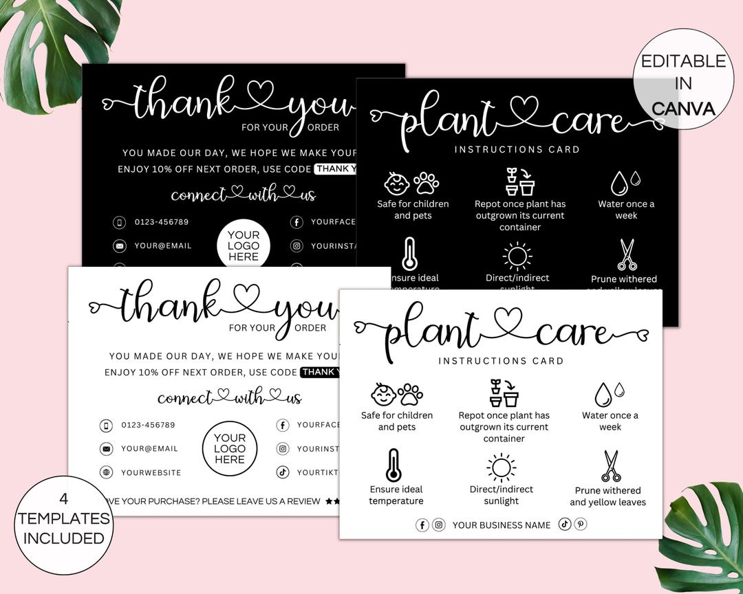 Plant Care Card Template, Editable Plant Care Guide, Printable ...