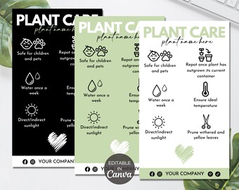 Plant Care Card Template, Editable Plant Care Guide, Printable ...
