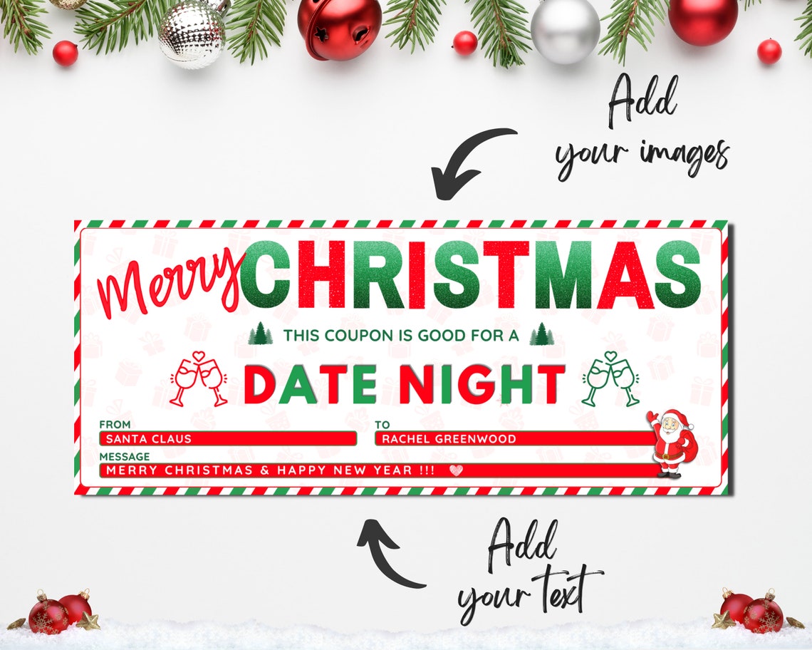 Christmas Date Night Gift Coupon, Editable Christmas Date Night Voucher ...