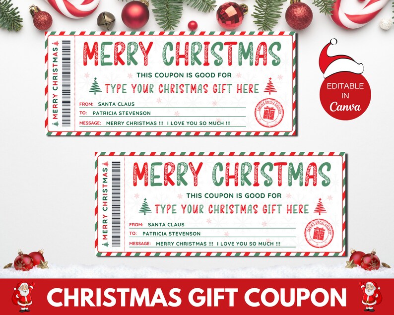 Christmas Gift Certificate, Editable Christmas Coupons, Printable Mom ...