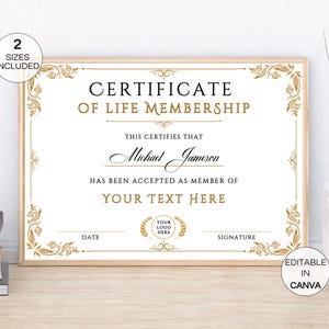 Certificate of Life Membership, Editable Life Membership Certificate ...