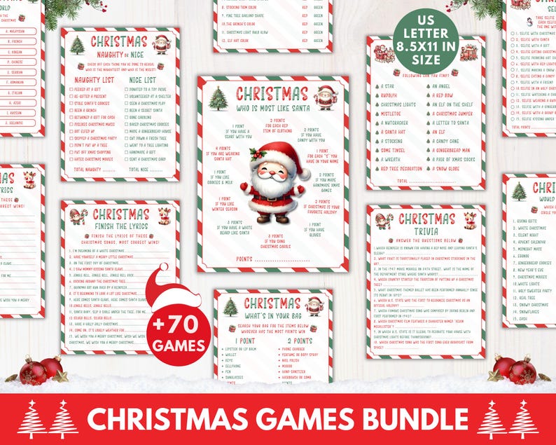 Printable Christmas Games Bundle, 70+ Christmas Family Games Bundle ...