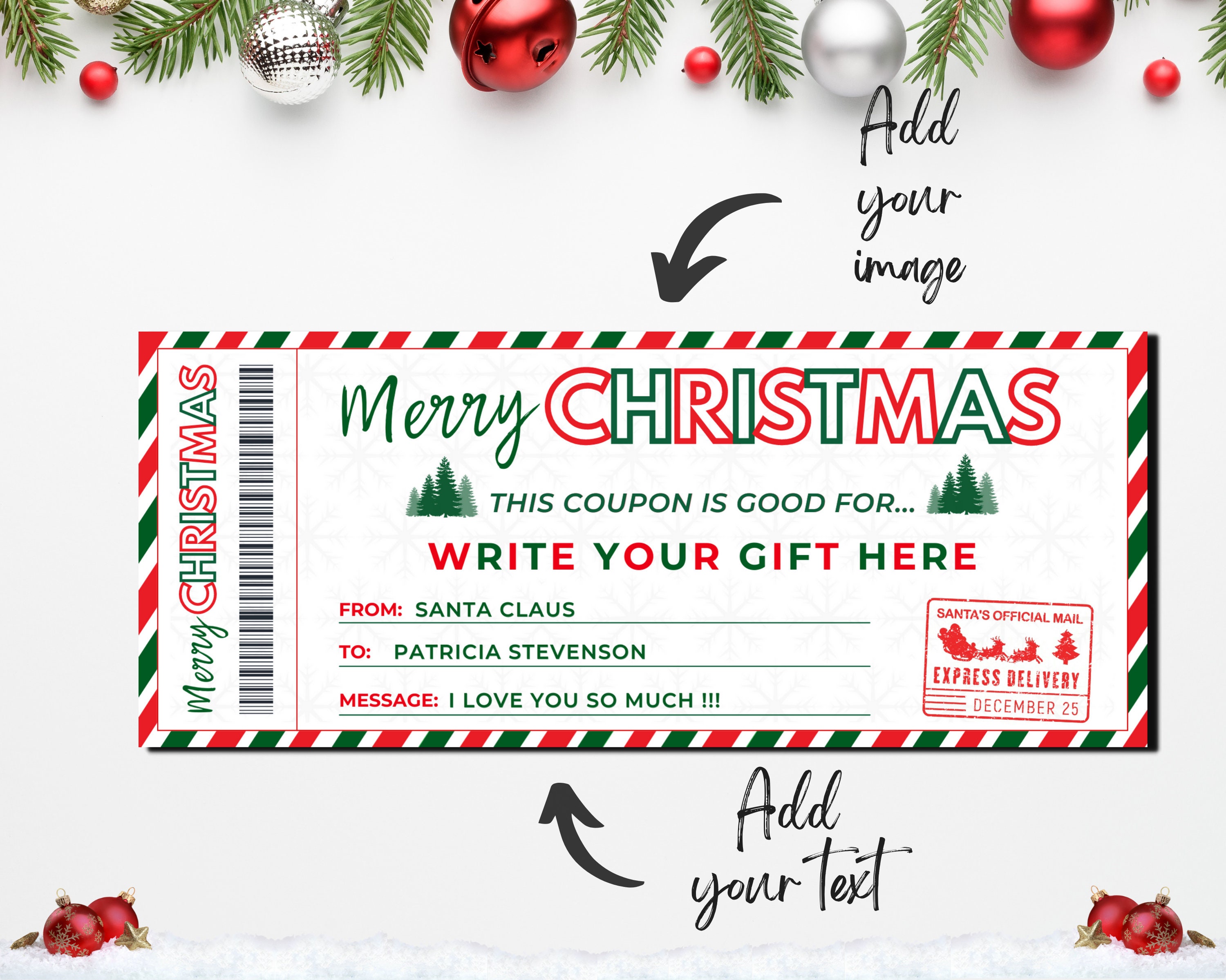 Christmas Coupon Template, Editable Christmas Gift Certificate ...