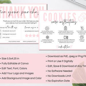 Cookie Care Card Template, Cookie Business Thank You Cards, Editable ...