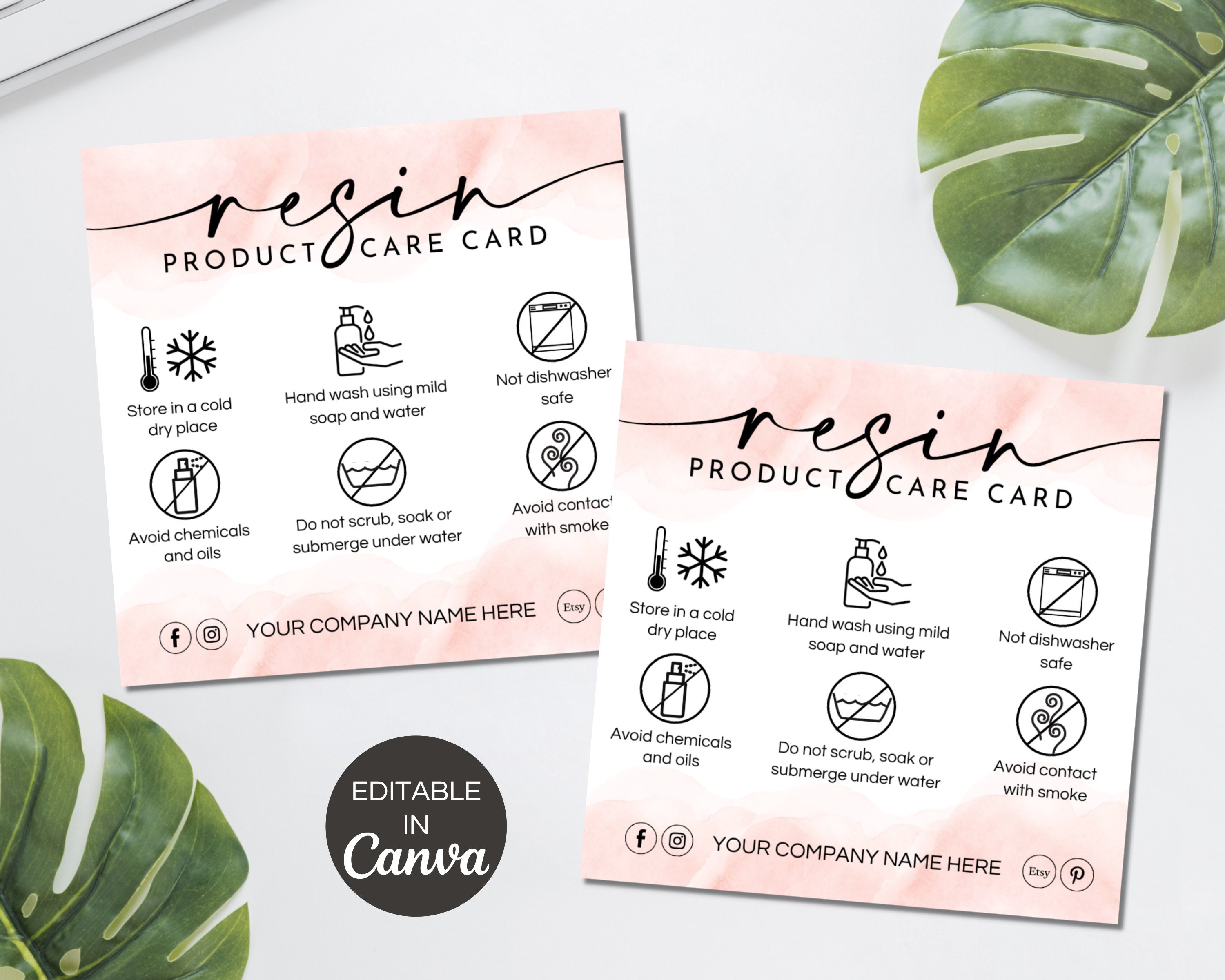 Editable Resin Care Card, Printable Resin Product Care Instructions ...