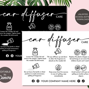 Editable Car Diffuser Care Card, Printable Car Diffuser Care Guide ...