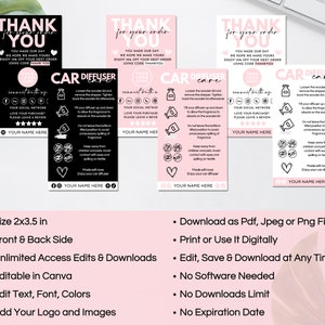 Car Diffuser Care Card, Printable Car Diffuser Care Guide, Editable Car ...