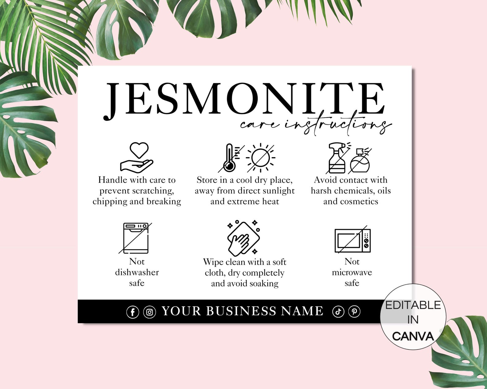 Jesmonite Care Card Template, Editable Resin Coaster Instructions Cards ...