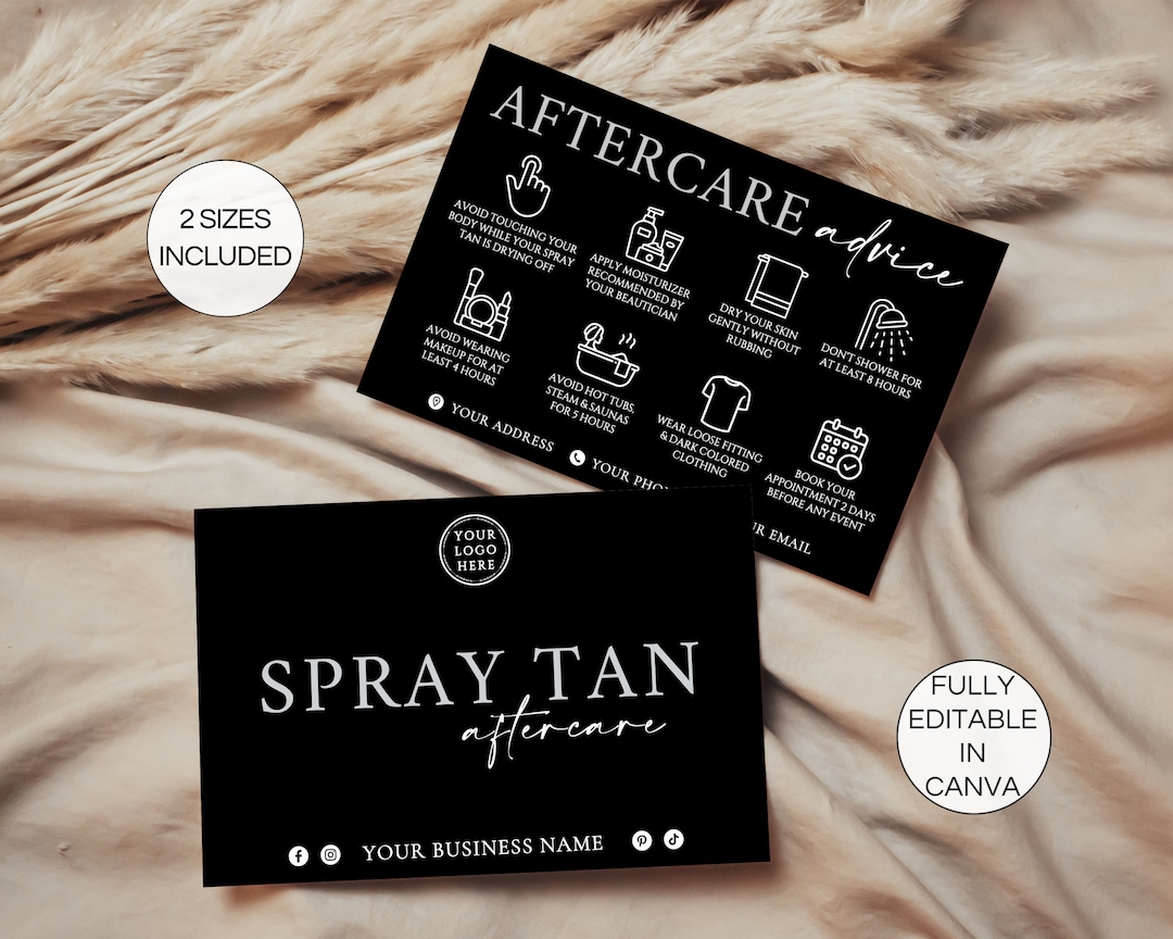 Spray Tanning Aftercare Card Template, Editable Spray Tan After Care ...