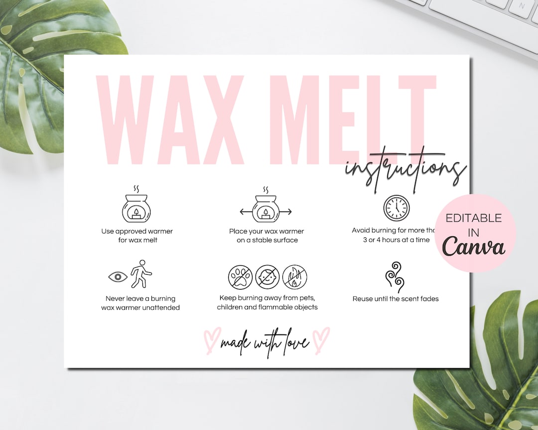 Wax Melt Care Card Template, Editable Wax Melt Care Instructions, Wax ...