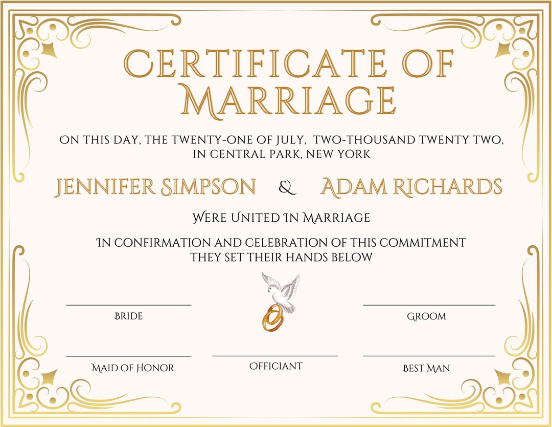 Wedding Certificate Template Editable Certificate of - Etsy
