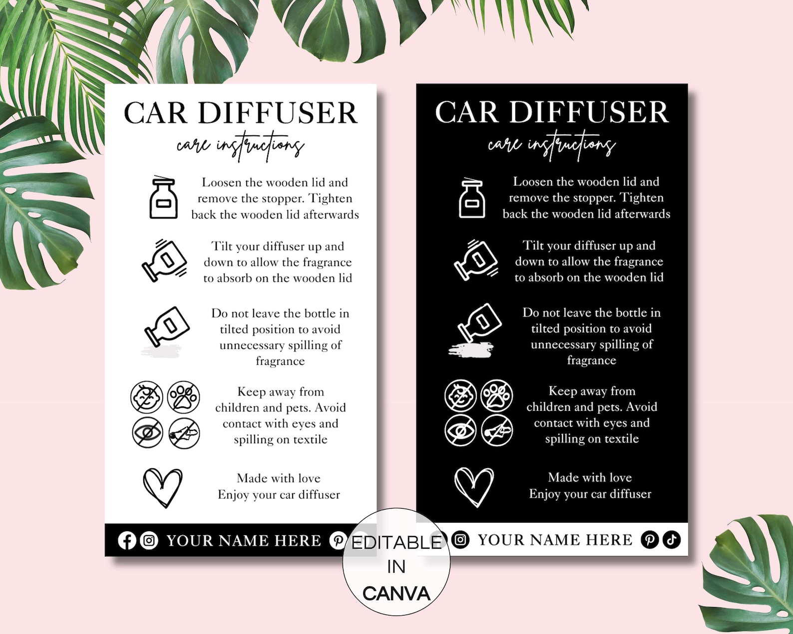 Car Diffuser Care Card Template: Editable Small Business Guide ...