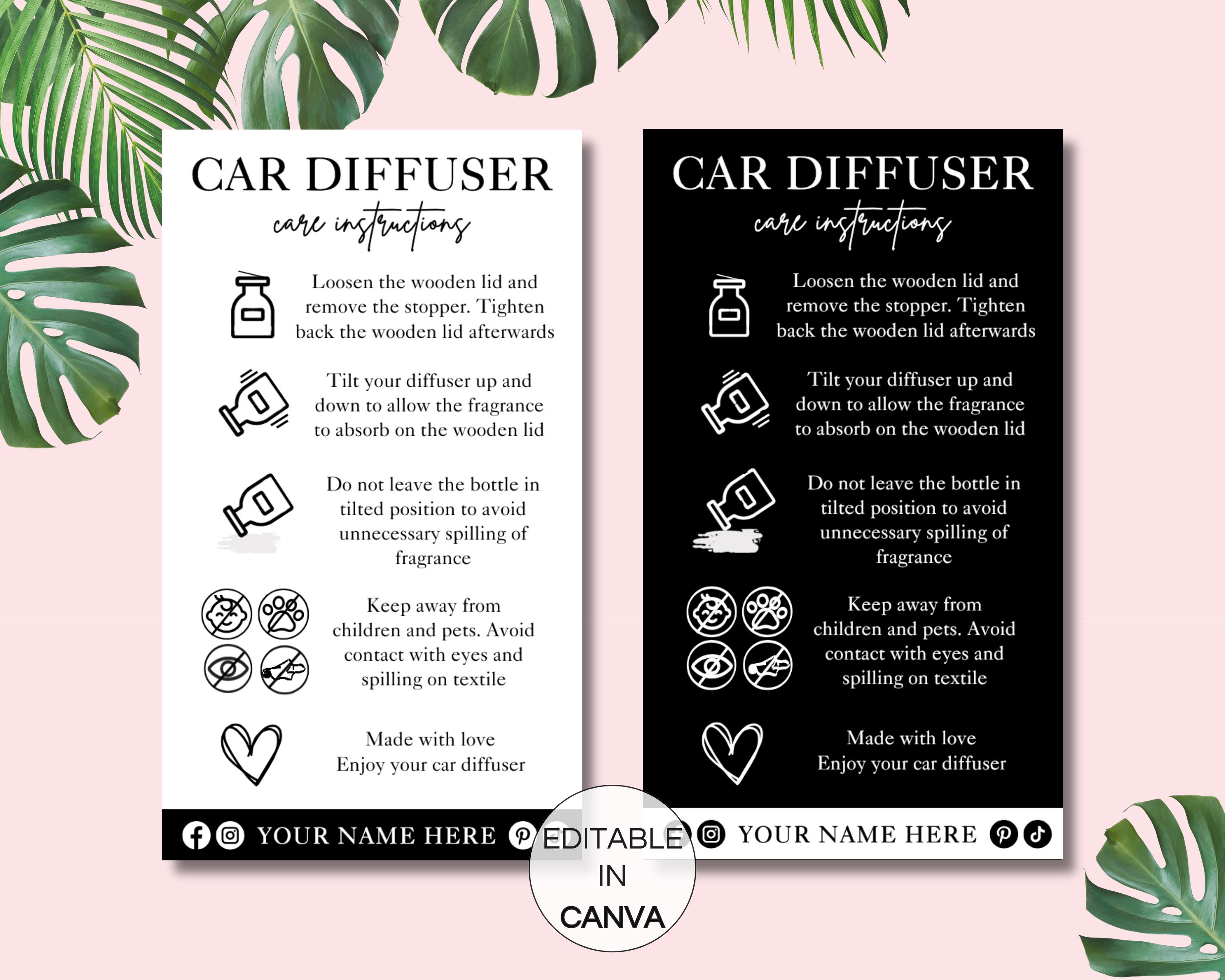 Car Diffuser Care Card Template: Editable Small Business Guide ...