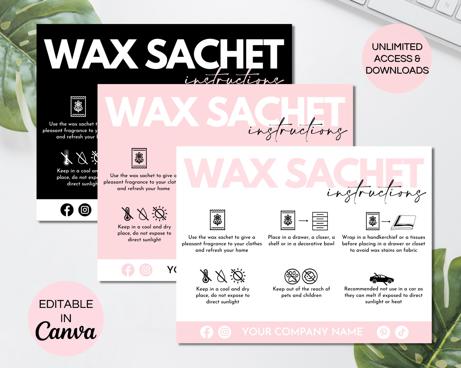 Wax Sachet Care Card, Wax Air Freshener Instructions Cards, Editable ...