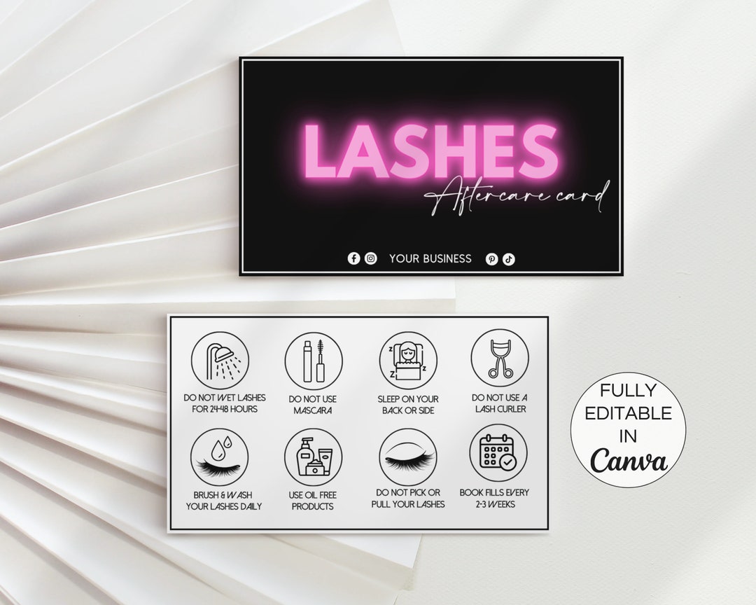 Lash Aftercare Card Template Editable Lash Business Cards - Etsy