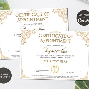 Editable Appointment Certificate, Printable Bishop Pastor Appointed ...