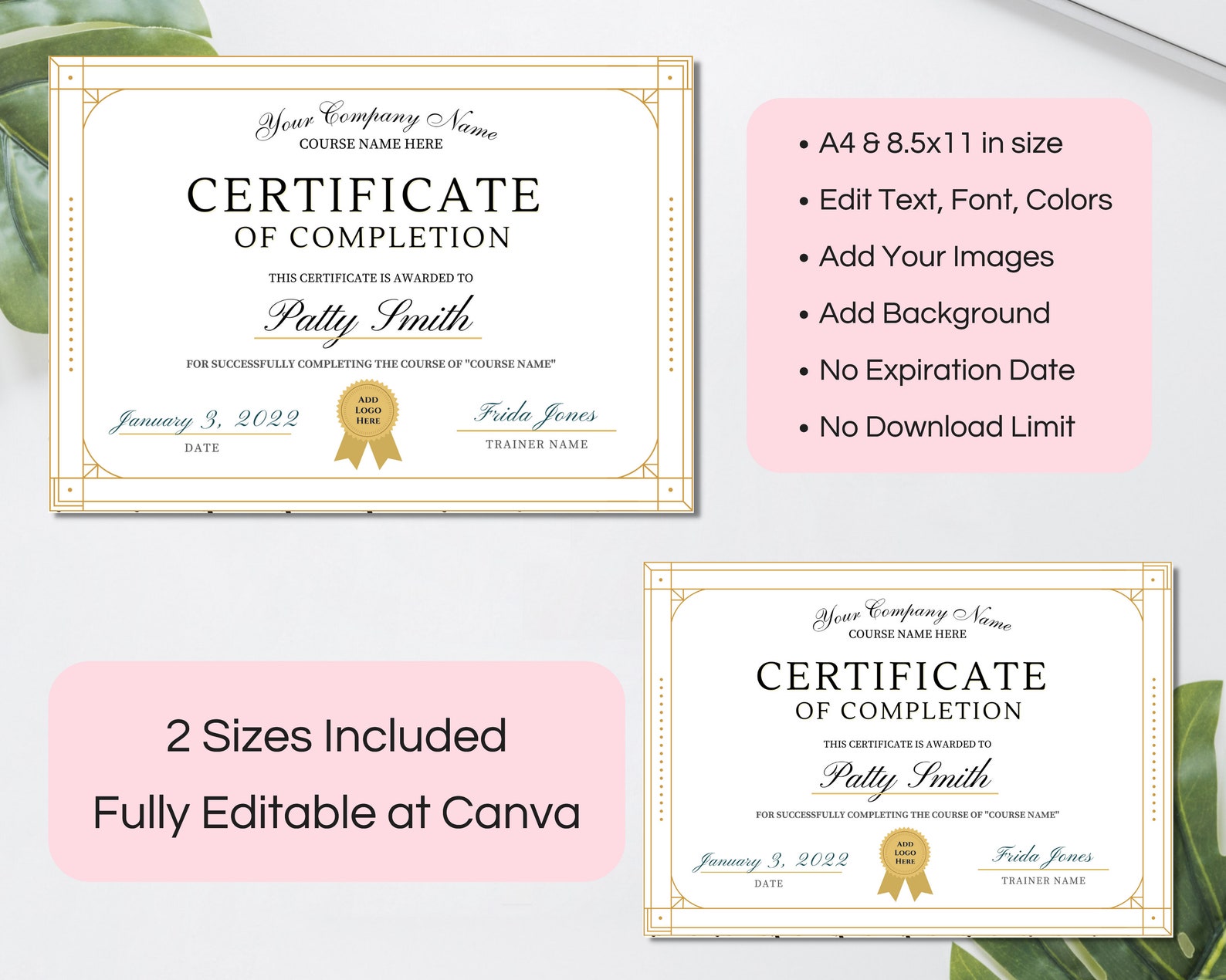 Editable Certificate of Completion Gold Certificate of - Etsy Canada