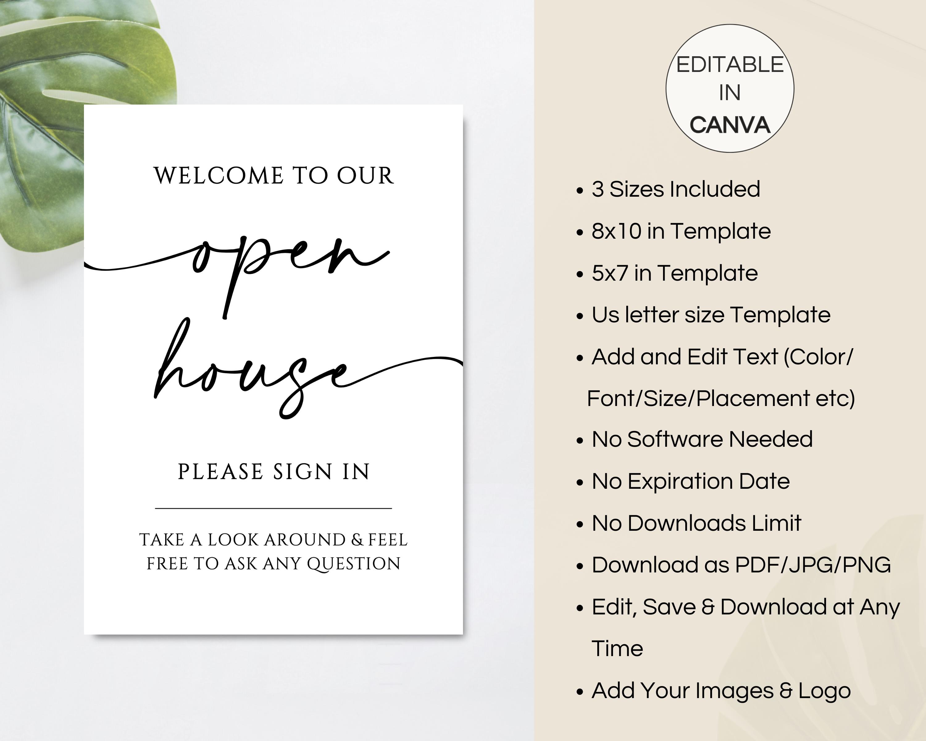 Welcome to Our Open House Sign, Open House Sign, Printable Real Estate ...