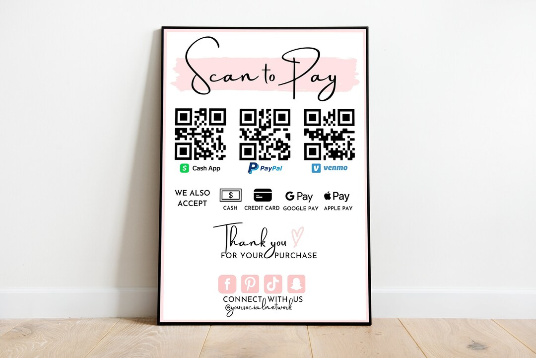 Scan to Pay Sign Template, Editable QR Code Sign, Printable Small ...