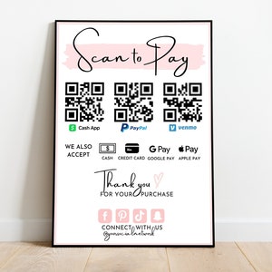Scan to Pay Sign Template, Editable QR Code Sign, Printable Small ...