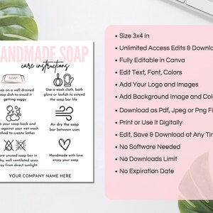 Editable Handmade Soap Care Card, Printable Soap Care Cards, Soap ...