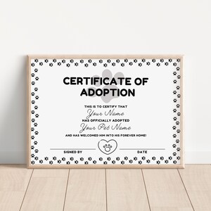 Pet Adoption Certificate Template, Editable Certificate of Adoption ...
