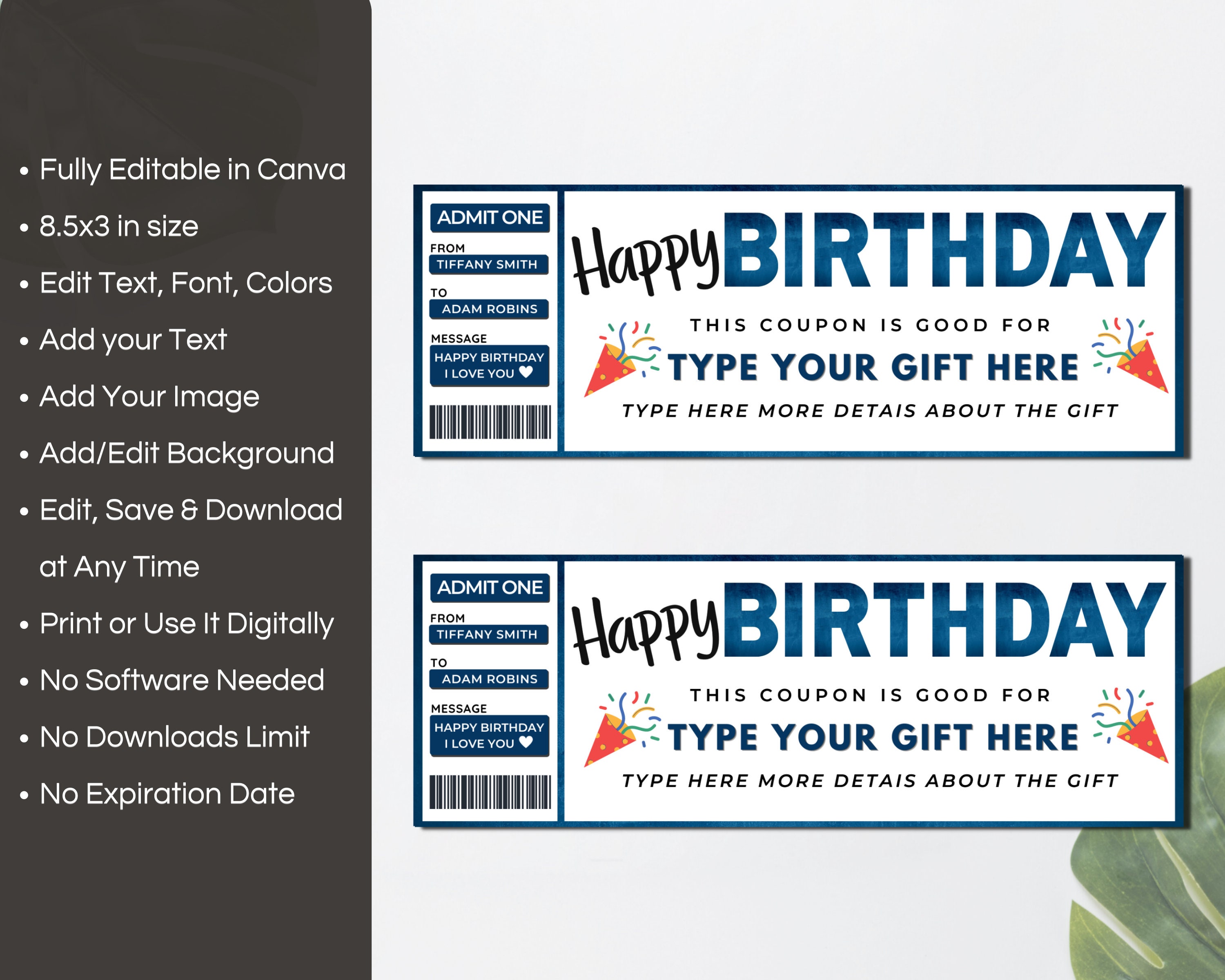 Happy Birthday Gift Certificate Template, Custom Birthday Gift Coupon ...