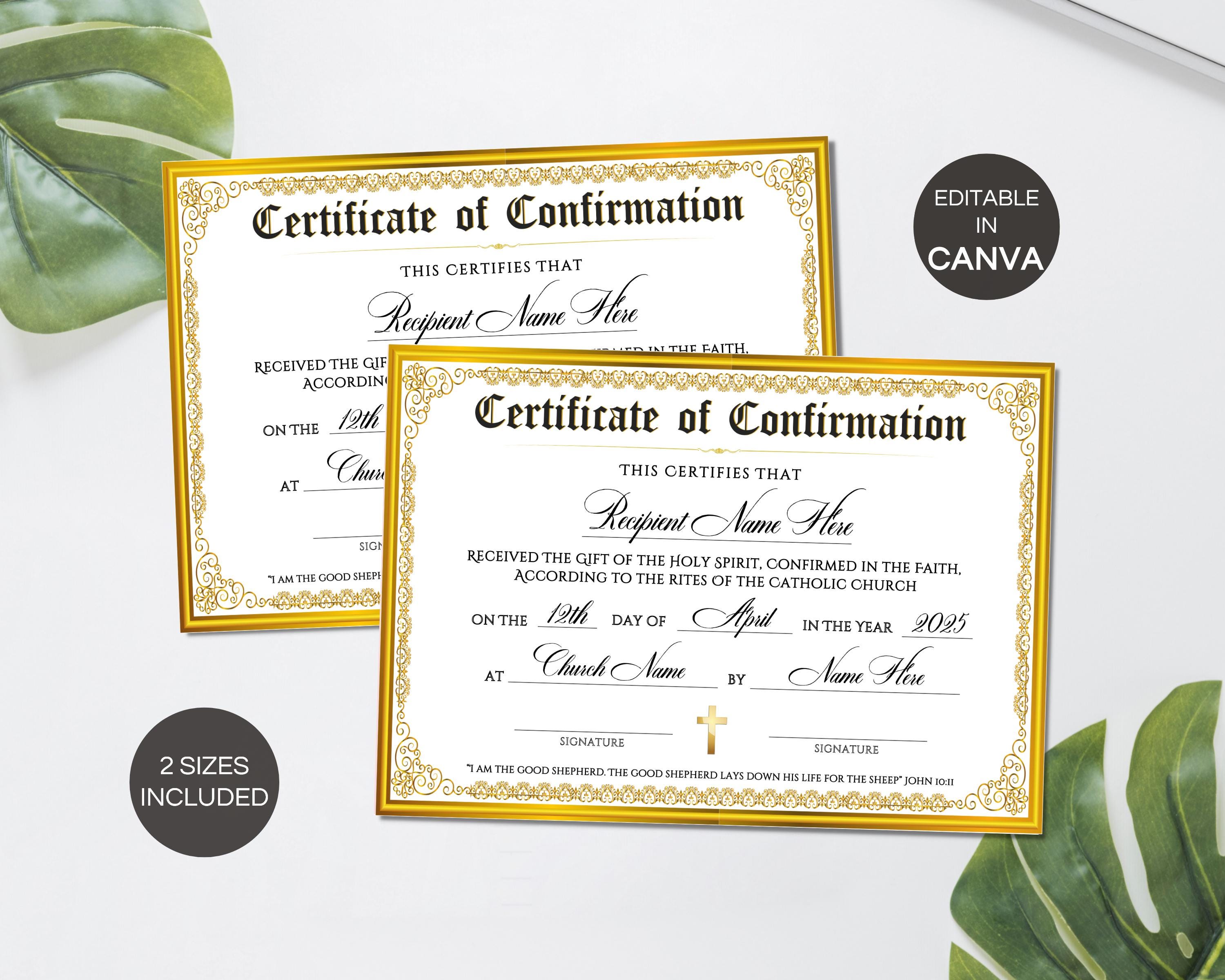 Certificate of Confirmation Template, Editable Religious Catholic ...