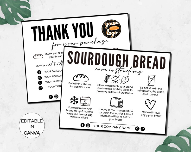 Sourdough Bread Care Card, Editable Sourdough Instructions Cards ...