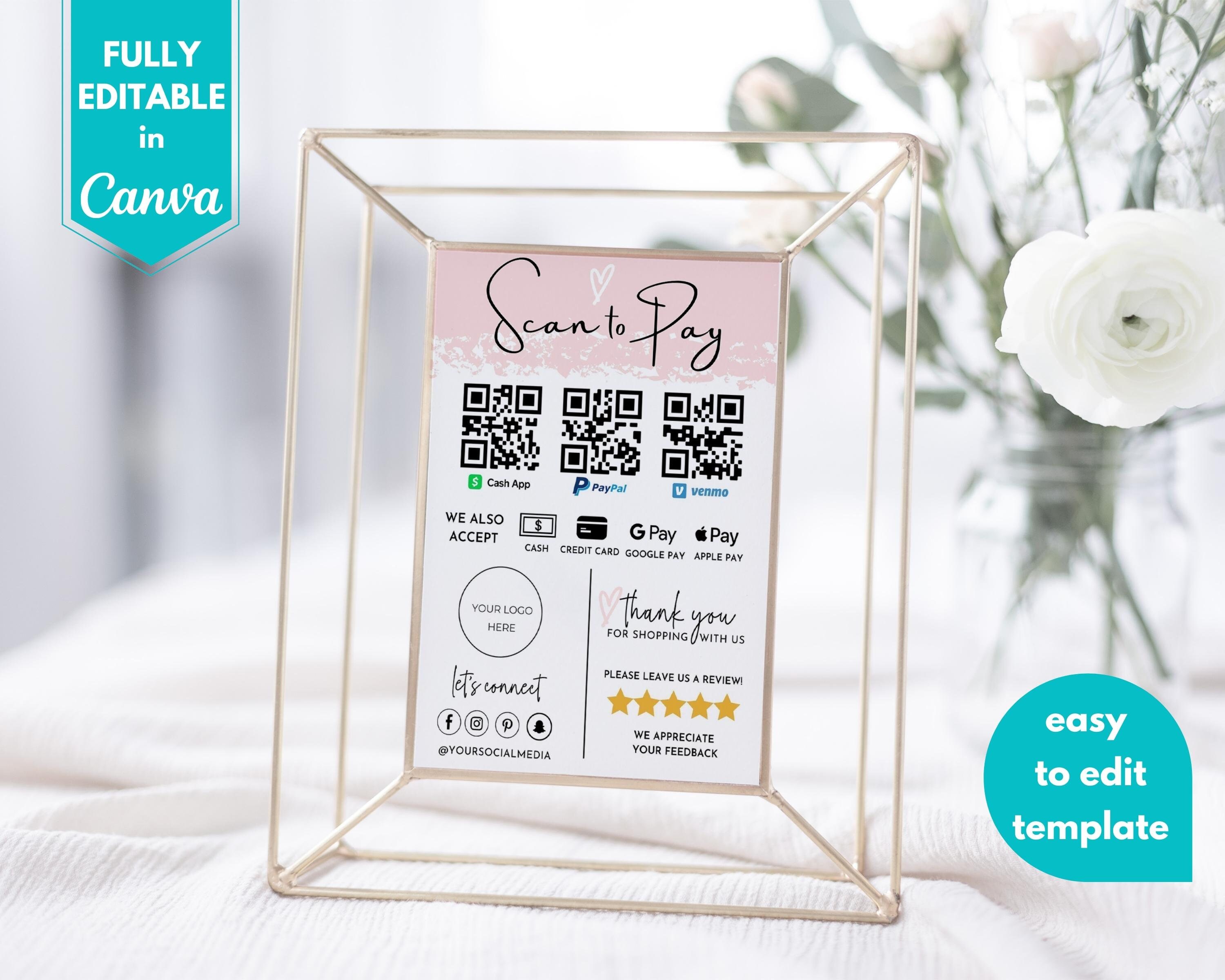 Editable QR Code Sign Template Printable Scan to Pay Sign - Etsy Canada