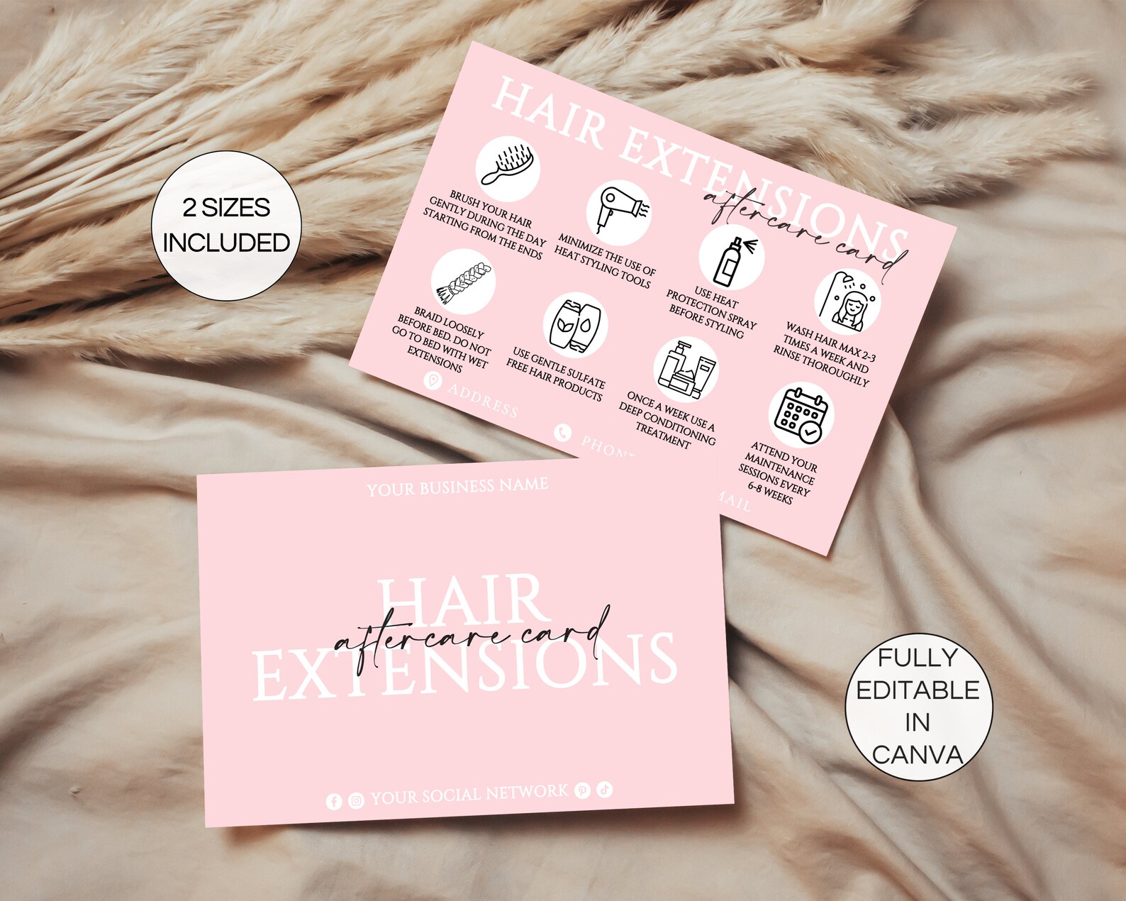 Hair Extensions Aftercare Card, Editable Hair Extension Care Cards ...