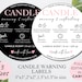 Candle Warning Label, Printable Candle Safety Instructions Sticker, 3 ...