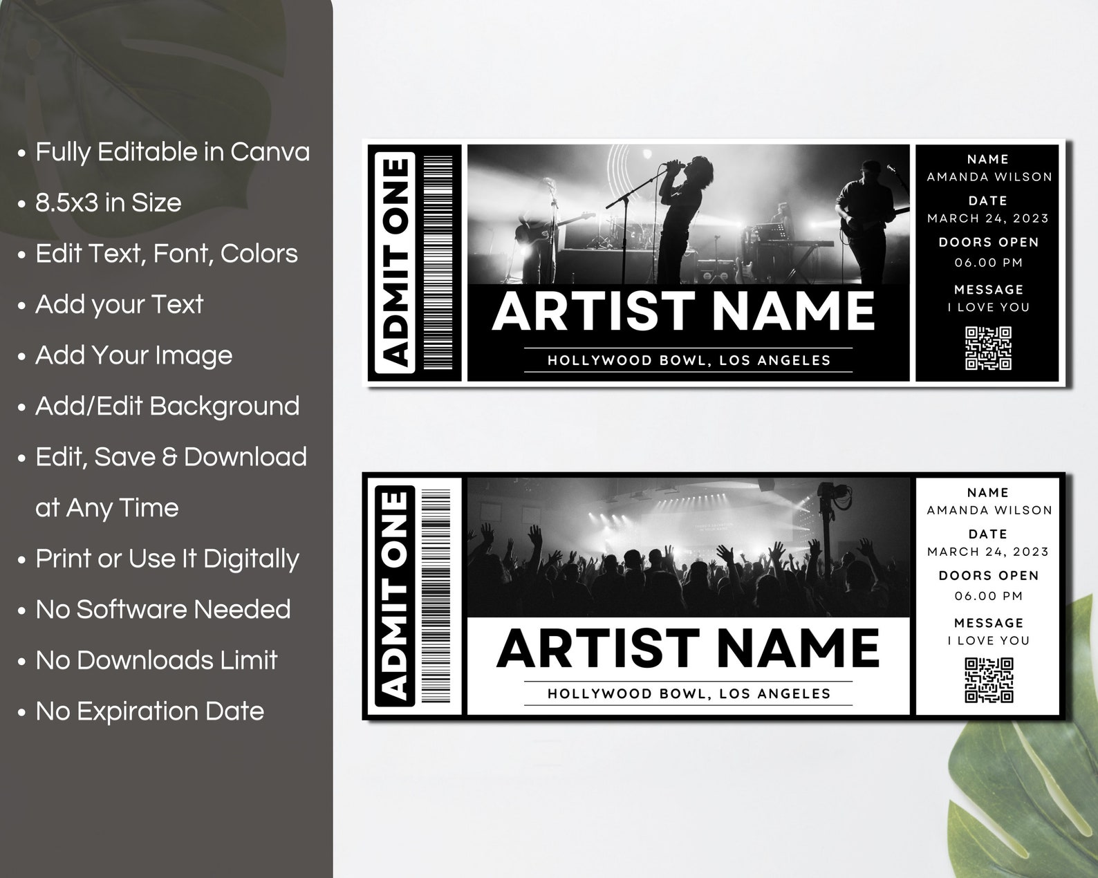 Editable Concert Ticket Template, Printable Event Ticket, Custom ...