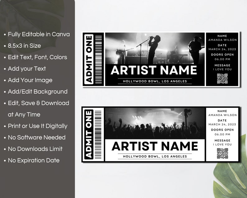 Editable Concert Ticket Template Printable Event Ticket - Etsy