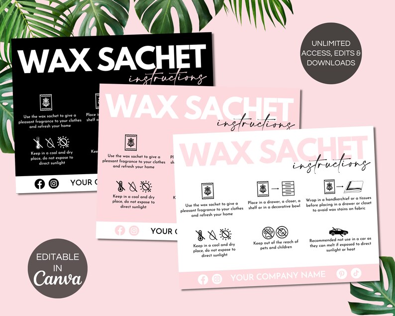 Wax Sachet Care Card, Wax Air Freshener Instructions Cards, Editable ...