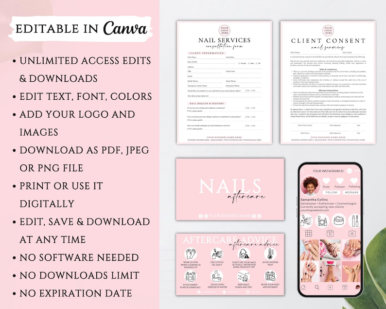 Nail Consent Form, Editable Nails Business Bundle, Nails Aftercare Card ...